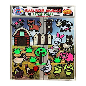 Funny Farm Animals Gel Window Clings for Kids - Window Stickers for Toddlers, Animal Gel Clings Window Decals Kids Jelly Reusable Sticker - Home Car Plane Airplane Activities (Jesplay USA)