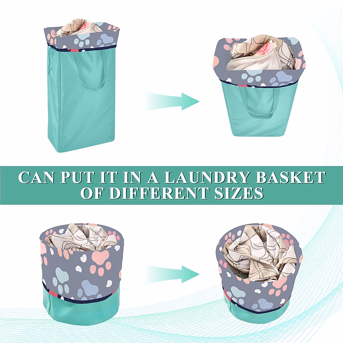 Colorful Cute Dog Paw Prints Laundry Bag Travel Mesh Laundry Bags Drawstring Large Laundry Basket Hamper Washable Lingerie Storage Net Bag for Delicates Camp Dirty Clothes Apartment Home