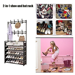 AriceHou 5-Tier Coat and Shoe Rack,Entryway Coat Rack Hallway Bench Storage Organizer with 8 Hooks and Side cloth for Living Room,Bedroom,Office Hall Trees