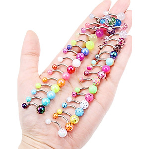 Boernfnso Belly button Rings 14g Plastic Belly Button Rings 35PCS Surgical Steel Belly Button Piercing Kit Cute Belly Button Rings Snake Belly Button Rings Banana Piercing Curved Barbell Jewelry 10mm
