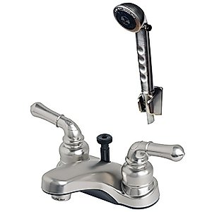 Builders Shoppe 2009BN/4120BN Motorhome Non-Metallic RV Diverter Lavatory Faucet with Hand Held Shower Set, Brushed Nickel Finish