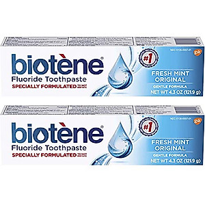 Biotene Fresh Mint Original Gentle Formula Fluoride Toothpaste, 4.3 Ounces Each (Value Pack Of 2)