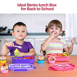 Jelife Lunch Box Kids Bento Box 1300ml Larger-Style Kid Lunch Box Containers Leak Proof Bento Lunch Box, BPA Free Lunchbox for Girls Teens Toddlers with Utensil, Food Fork Picks & Cake Cups, Pink