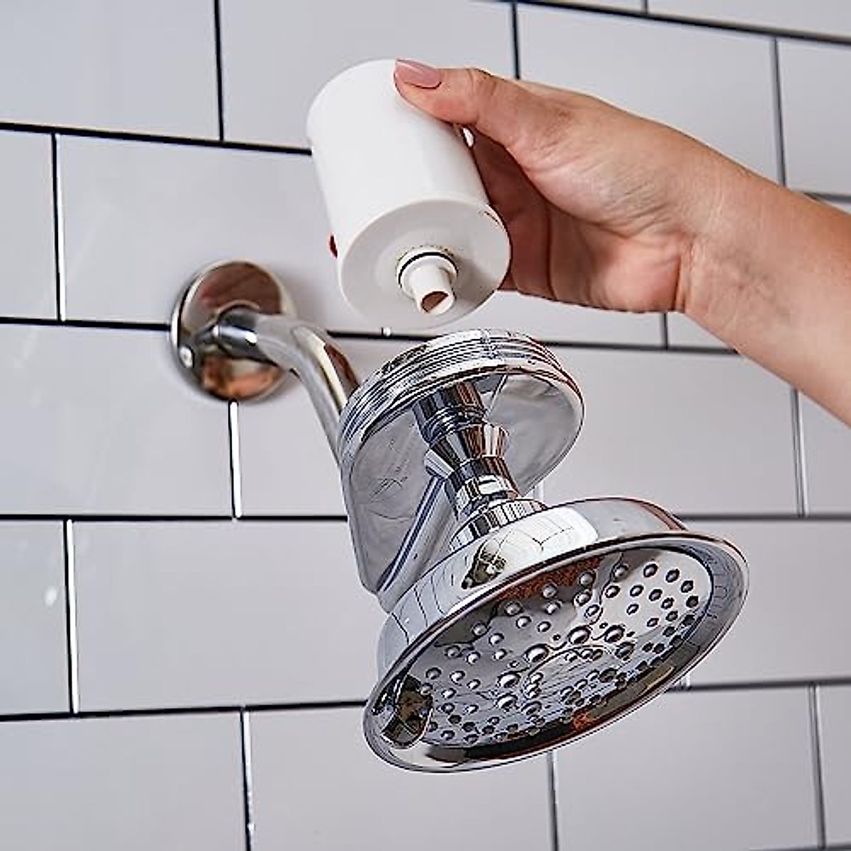 GE Shower Filtration System | Removes Chlorine | Easy to Install to an Existing Shower Head Tool Free in Minutes | Filter Included | Replace Filter (FXSCT) Every 6 Months, White