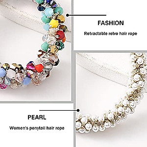 Brinie Pearl Scrunchie White Elastic Hair Ties Rhinestone Ponytail Holders Beaded Hair Elastics Hair Accessories for Women and Girls (Pack of 3)