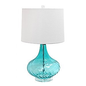 Elegant Designs LT3214-BLU Glass Table Lamp with Fabric Shade, Light Blue
