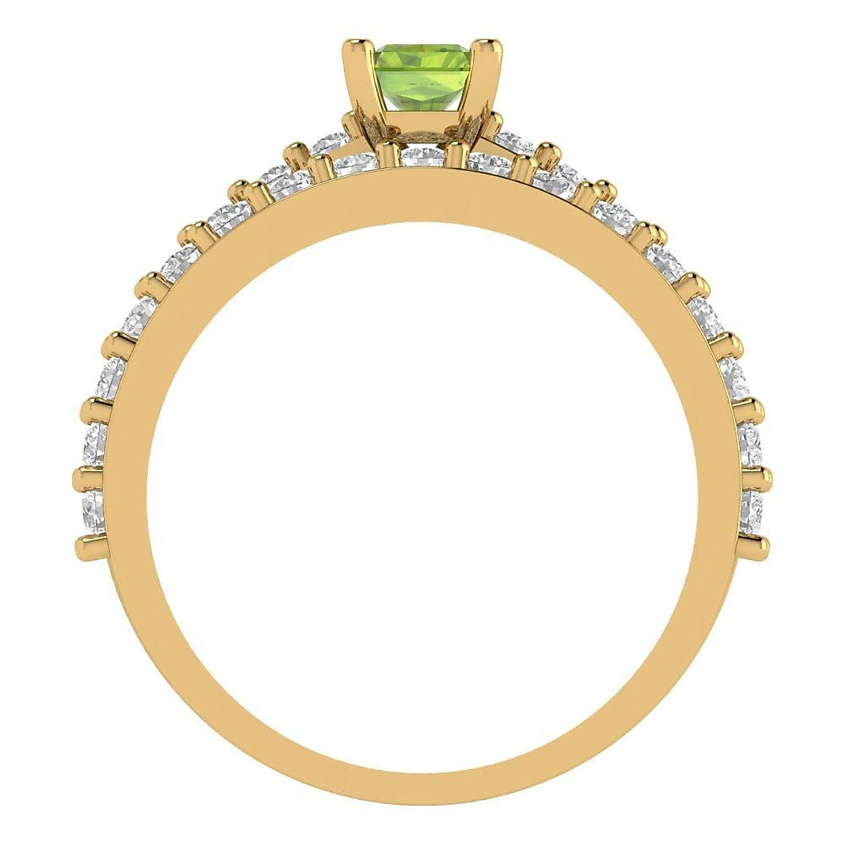 Clara Pucci 1.35 carat Emerald Cut Solitaire Natural Vivid Peridot Engagement Wedding Anniversary Bridal Ring band set 14k Yellow Gold 11