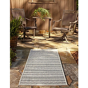 Rugs.com Outdoor Ribbon Collection Rug – 2' 7 x 12' Runner Beige Flatweave Rug Perfect for Hallways, Entryways