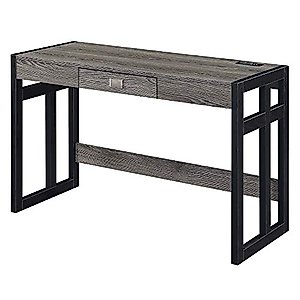 Convenience Concepts Monterey Desk with Charging Station, 47-inch, Weathered Gray/Black