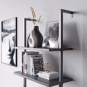 Furmax 5-Shelf Bookcase Wall Mount Bookshelf Modern Ladder Shelves with Wood Board and Industrial Metal Frame, for Home Office, Living Room, Bedroom, Entryway and Hallway (Black)