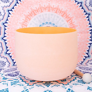 ENERGYSOUND 440Hz Perfect Pitch D Note Sacral Chakra Orange Frosted Quartz Crystal Singing Bowl 10 inch mallet and o-ring included