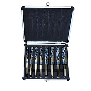 Hoteche 8PC HSS Cobalt Silver & Deming Drill Bits Set, Large Size 9/16" to 1", Reduced 1/2" Shank
