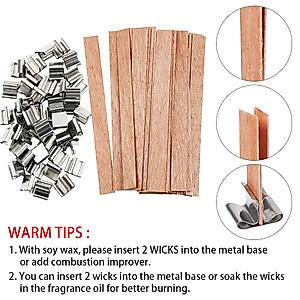 154Pcs Wood Candle Wicks, BENBO 5.1 X 0.5 Inch Smokeless Crackling Wooden Candle Wicks Natural Candle Wicks with Iron Stand Candle Warning Labels for DIY Candle Making Craft (50 Sets)