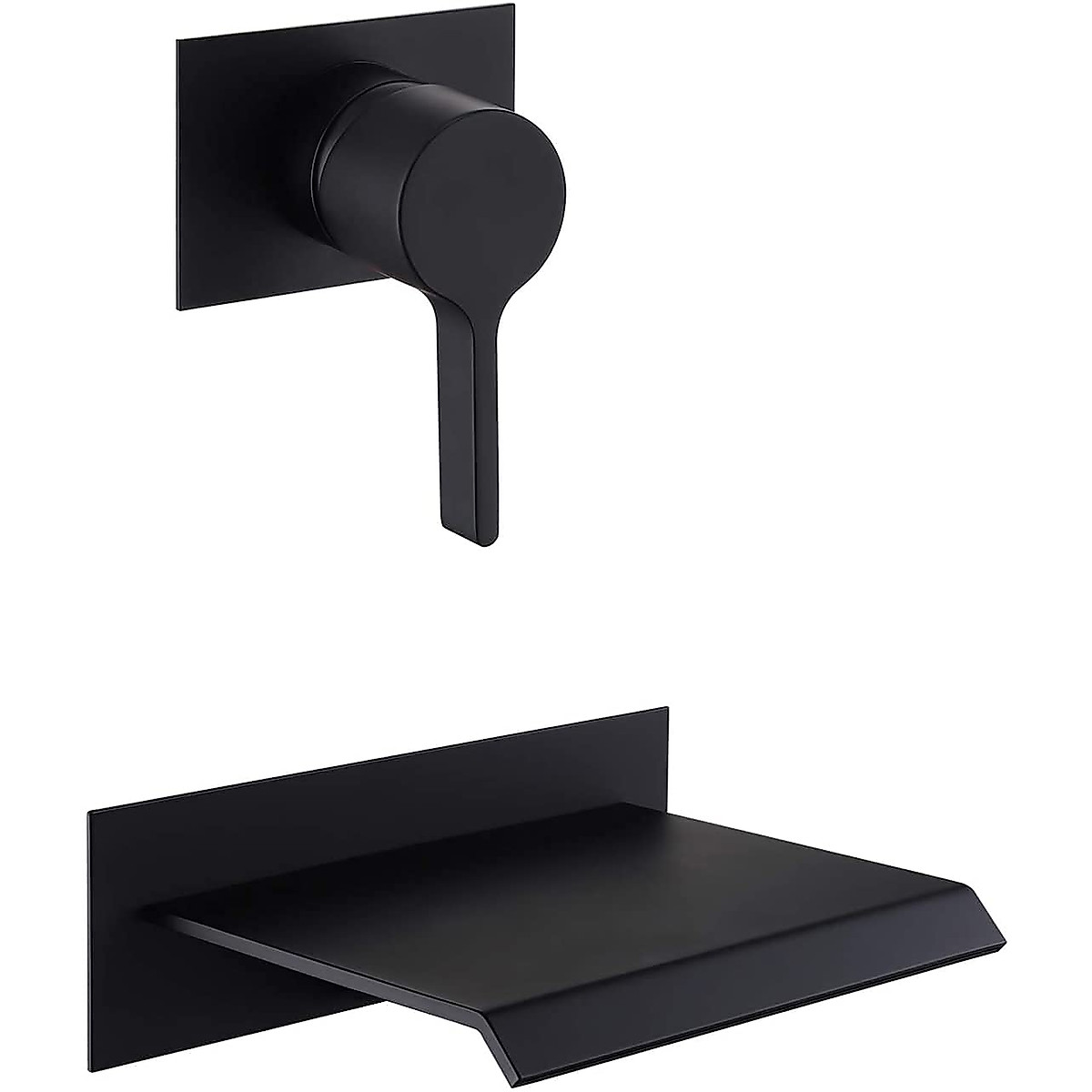 sumerain Wall Mount Bathtub Faucet Black with Waterfall Tub Spout Single Handle with Rough in Valve High Flow
