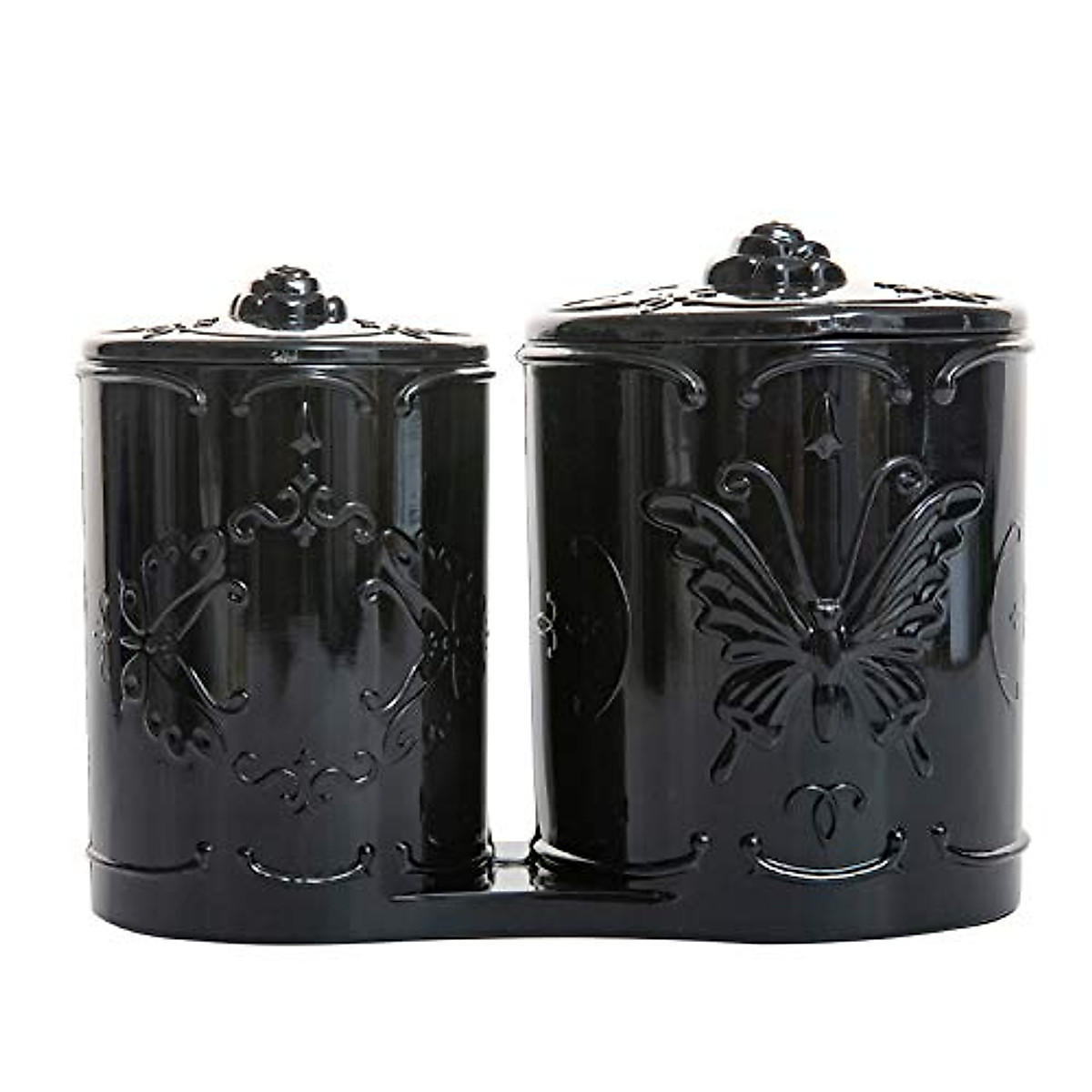 Plastic Cotton Swab Ball Pad Bathroom Storage Organizer Holder Clear Vanity Canister Jar with Lid Containers for Cotton Balls, Makeup Sponges, Bath Salts, Cotton Rounds(Black)