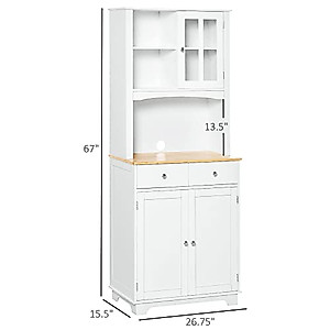 HOMCOM 67" Kitchen Buffet with Hutch, Microwave Cabinet with Framed Doors, 2 Drawers, Open Countertop, Cupboard for Dining Room, White