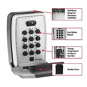 Master Lock Wall Mount Key Lock Box with Push Button for House Keys, Outdoor Key Safe with Combination Lock, 5 Key Capacity, 5423D , Black