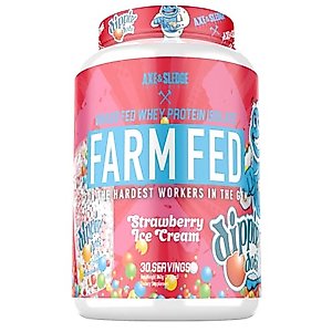 Axe & Sledge Supplements Farm Fed Grass-Fed Whey Protein Isolate, Digestive Enzymes, 22 Grams Protein, 30 Servings (Dippin' Dots Strawberry Ice Cream)