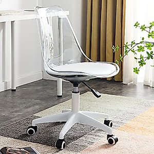 Acrylic Clear Desk Chair Modern Home Office Ghost Chairs with Wheels Cute Armless Rolling Vanity Plastic Chair with Adjustable Height (Clear)