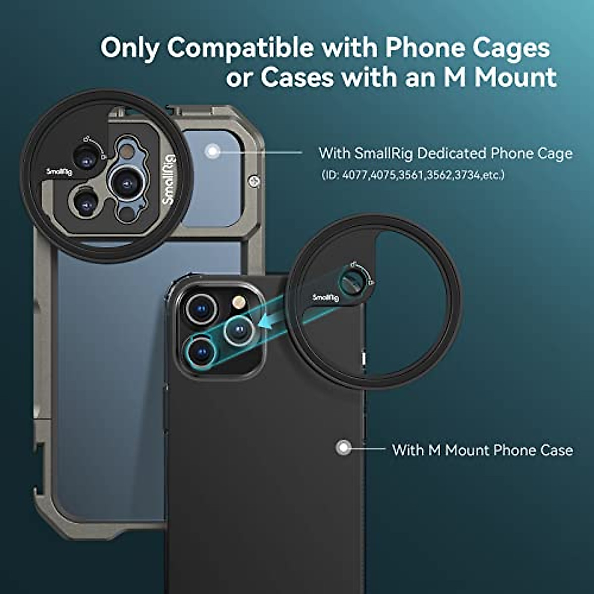 SmallRig 67mm Magnetic Cellphone Filter Ring Adapter for M agnetic ND Filter, Compatible with Phone Cage/Case with M Lens Mount for iPhone 14 13 Series / 12 Pro / 12 Pro Max - 3839