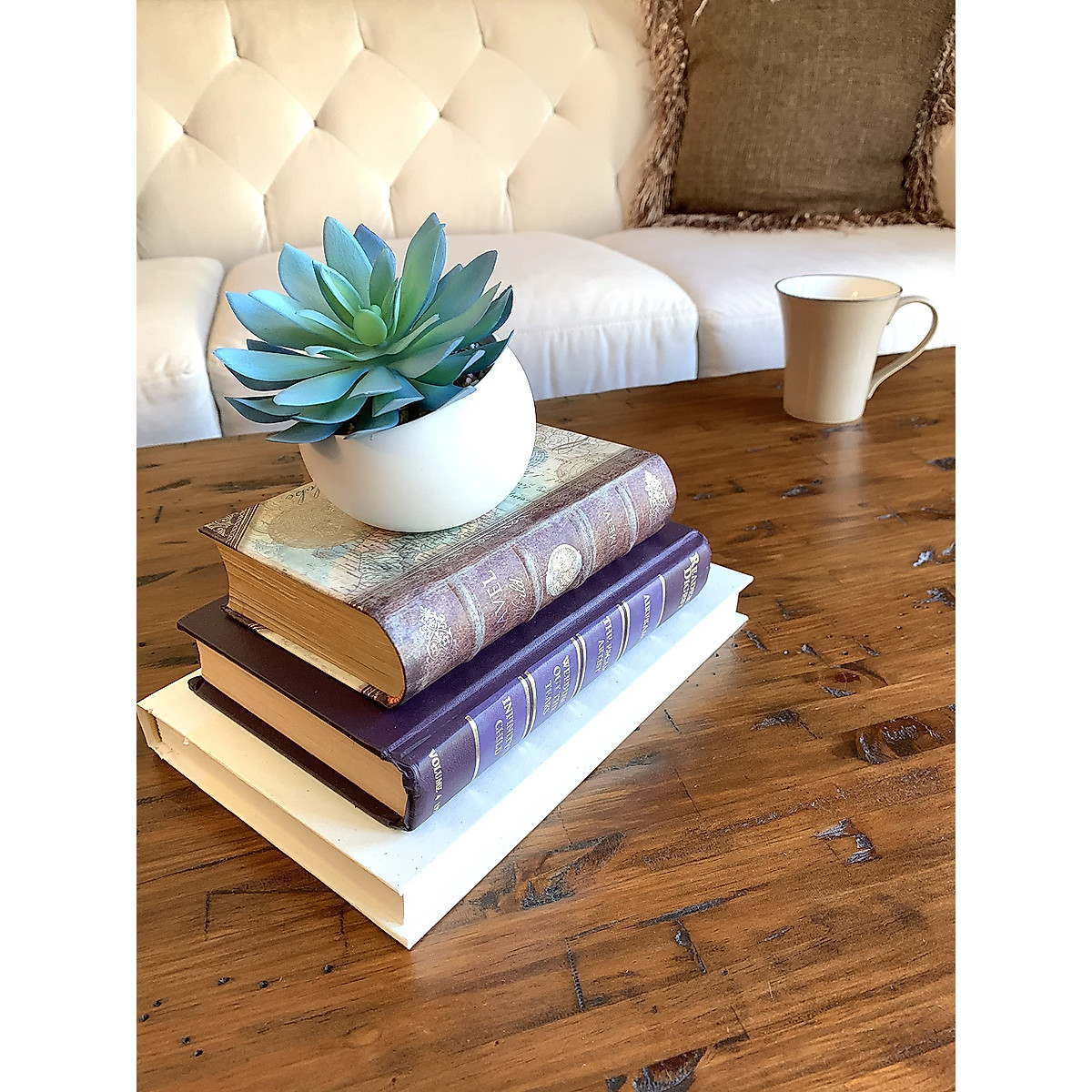 WERANDAH Artificial Faux Potted Mini Blue Succulent 4.5" | Indoor Table Top Bookshelf Dorms Home Office and Wedding Party Decor