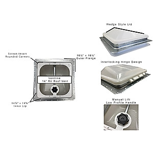 classAcustoms VL-W-1G | 14" RV Roof Vent | White Lid | Non-Powered | w/ 1" Garnish Trim Ring