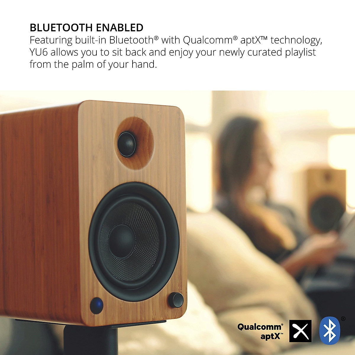 Kanto YU6BAMBOO Powered Bookshelf Speakers with Bluetooth and Phono Preamp | Pair | Bamboo
