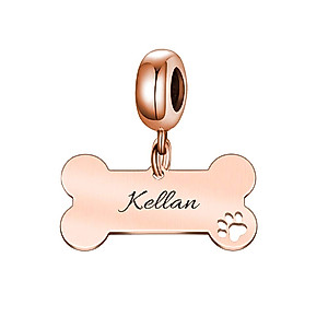 LONAGO Persoanlized Name Bone Charm for Bracelet Customize Name Charm Bead for Bangle Bracelet Gift for Women