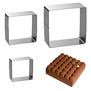 KUAXIE Square Cake Mold Ring Set-4/6/8 Inch Stainless Steel Square Cutter Pancake Mold(3pcs/Set,Silver)