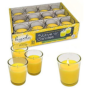 Citronella Candle Votives in Glass Cup - 24 Pack - Indoor and Outdoor Decorative and Mosquito, Insect and Bug Repellent Candle - Natural Fresh Scent - 12 Hour Burn Time