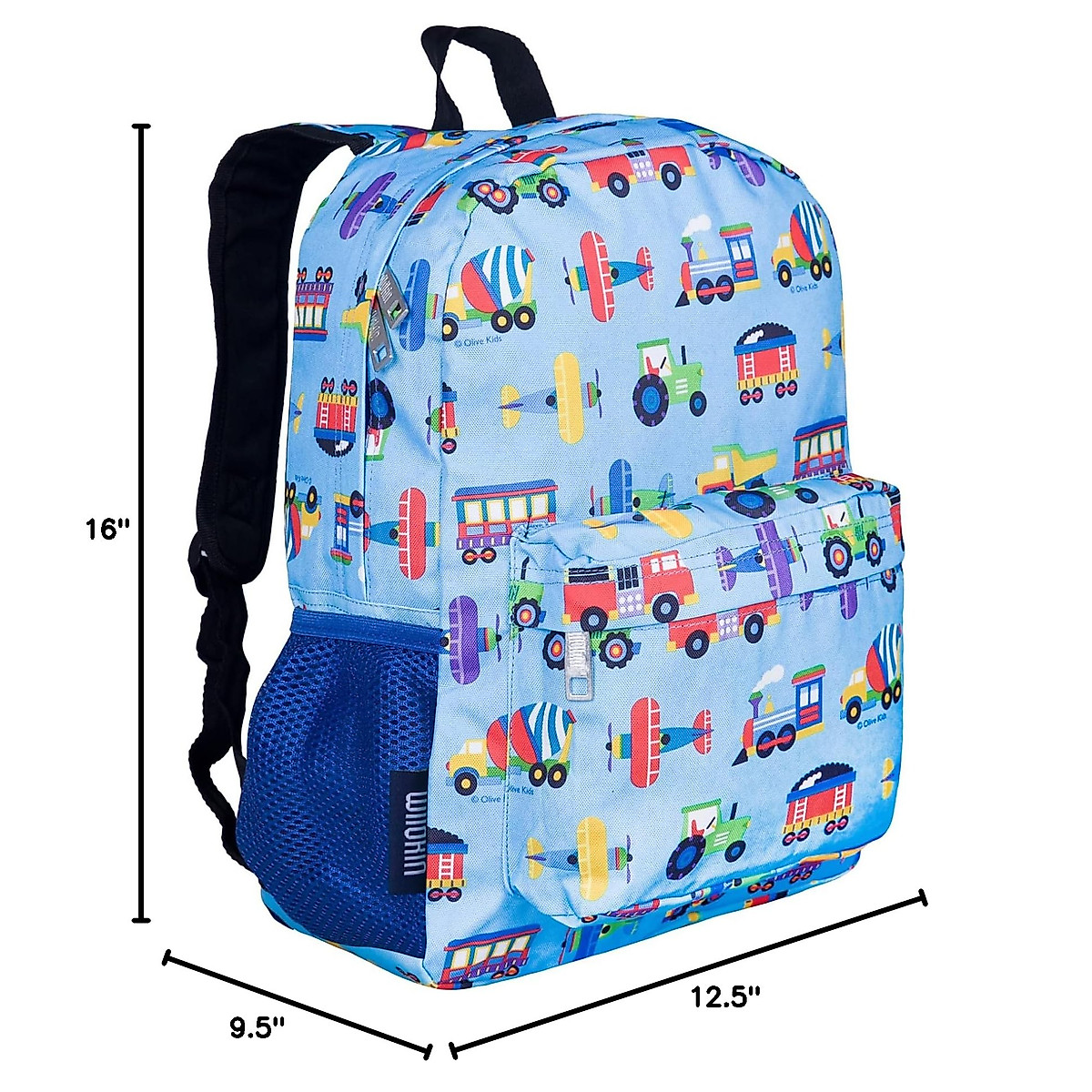 Wildkin 16-Inch Kids Backpack for Boys & Girls, Perfect for Elementary School Backpack, Features Padded Back & Adjustable Strap, Ideal Size for School & Travel Backpacks (Trains, Planes, and Trucks)