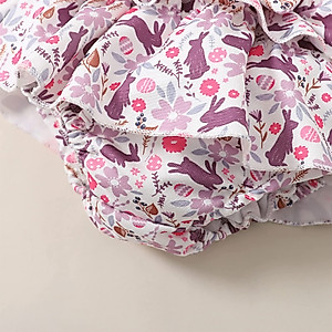 Sinhoon My 1st Easter Baby Girl Outfits Newborn Letter Romper+Bunny Ruffled Shorts+Headband 3Pcs Clothes(Purple,3-6M)