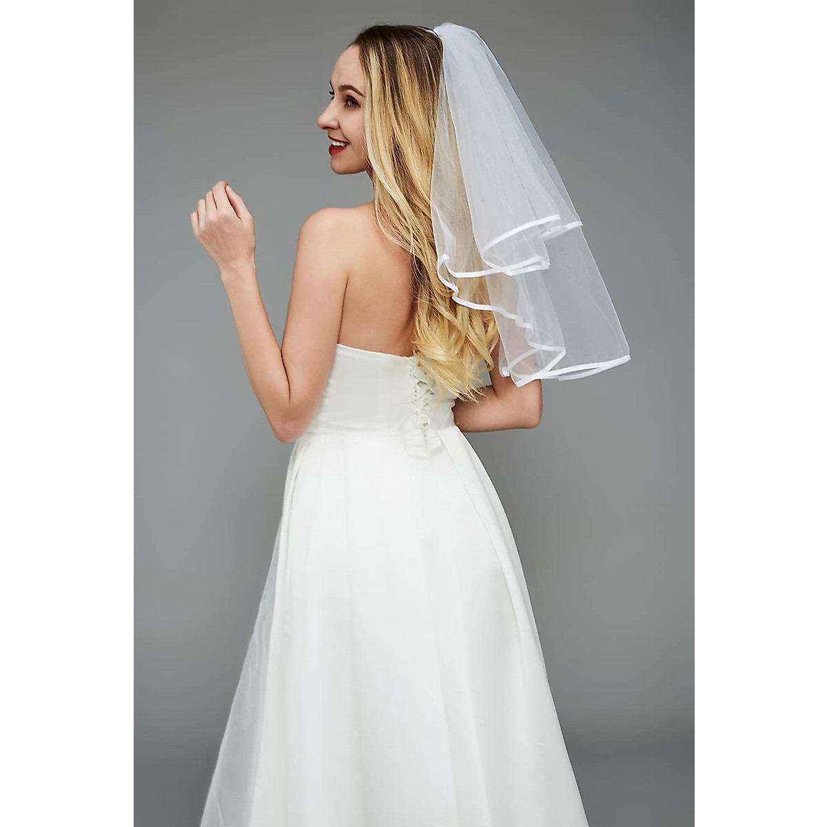 White Bridal Veil Short 2 Tier Veil with white binding Wedding Veil Bachelorette Party Bridal Shower Flower Girl Veil First Communion