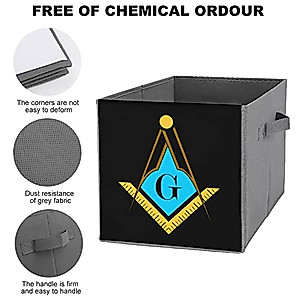 Color Freemason Symbol Foldable Storage Bins Printd Fabric Cube Baskets Boxes with Handles for Clothes Toys, 11x11x11