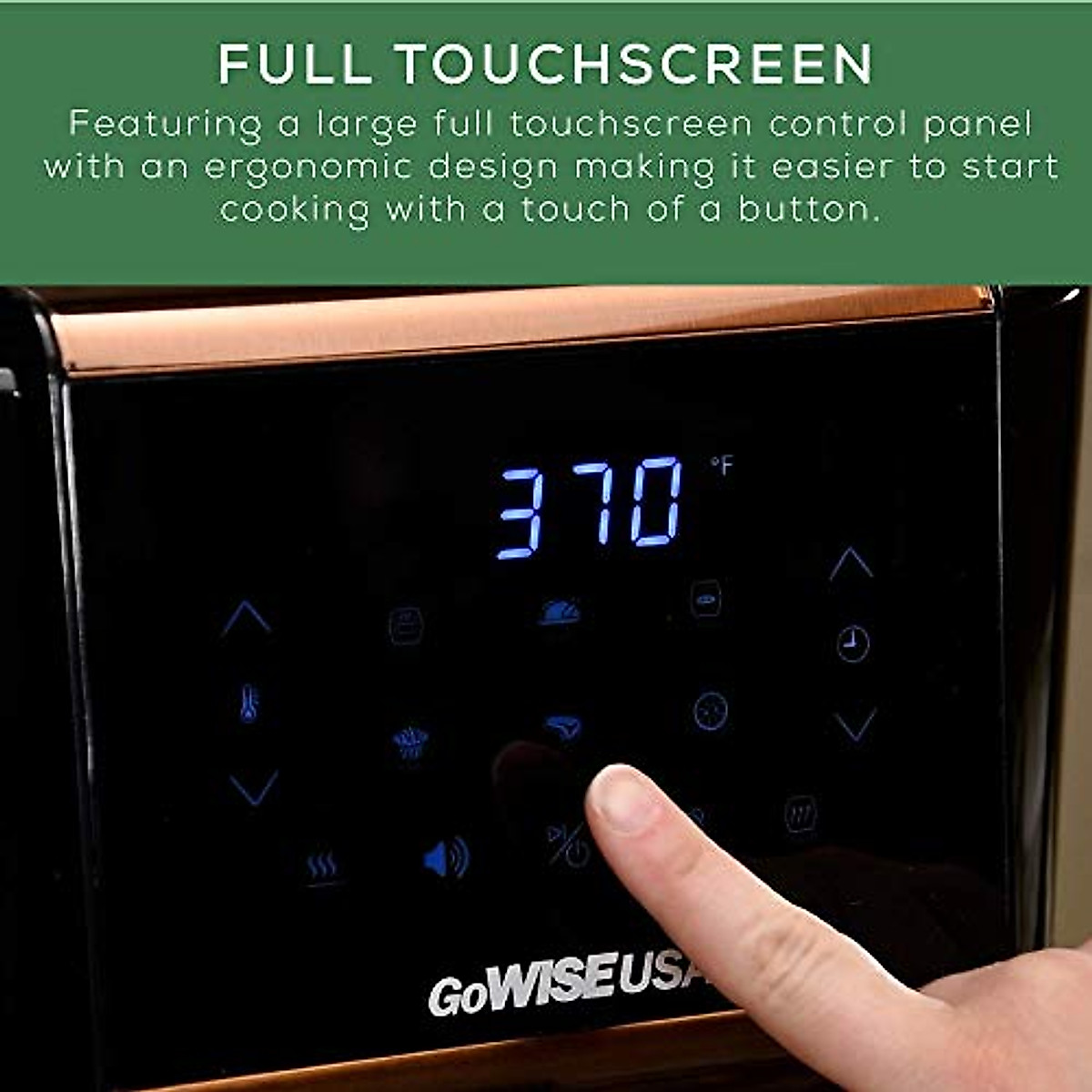 GoWISE USA 7-Quart Air Fryer & Dehydrator - with Ergonomic Touchscreen Display with Stackable Dehydrating Racks with Preheat & Broil Functions + 100 Recipes (Black/Copper))