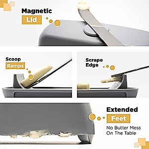 Butter Hub Butter Dish with Lid and Knife, Magnetic Butter Keeper, Easy Scoop, No Mess Lid, Plastic, Dishwasher Safe (Clear)