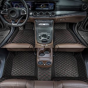 Car Floor Mats Fit for Ford F-150 F150 2008-2022 Custom Making All Weather Non-Slip Leather Floor Liners (Select: for F-150 4Door with Armrest 2008-2014/Black-Red)