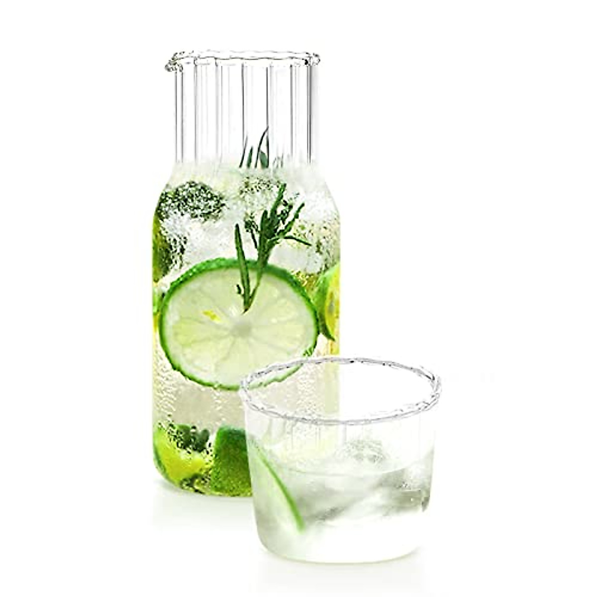 Bedside Carafe, Glass Water Carafe Set with Lids Bathroom Mouthwash Cups Large Capacity Glass Cups for Iced Coffee Milk Juice Beer Beverage