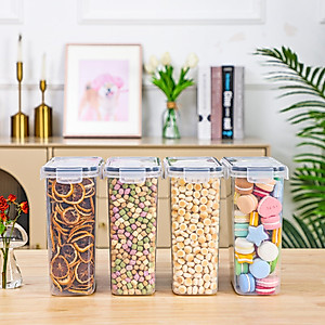 4pcs 4L Cereal Containers Storage Airtight Large Food Storage Containers for Kitchen Organization, 135oz Plastic Cereal Pantry Containers with Measuring Spoons, for Flour, Sugar, Rice