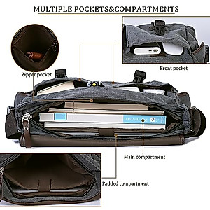 Vintage Canvas 15.6 inch Laptop Messenger Bag for Men Women, College Computer Satchel Shoulder Bag Travel Office Briefcases (Black - 2)