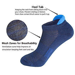 J.WMEET Men's Low Cut Ankle Athletic Socks Cushioned Breathable Running Performance Sport Tab cotton Socks