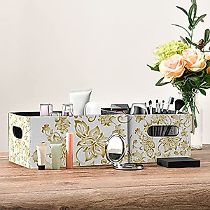 Kcldeci Gold Flowery Pattern Floral Foldable Storage Bin Basket Set [2-Pack] Fabric Collapsible Organizer Storage Cube Box For Home Office Closet