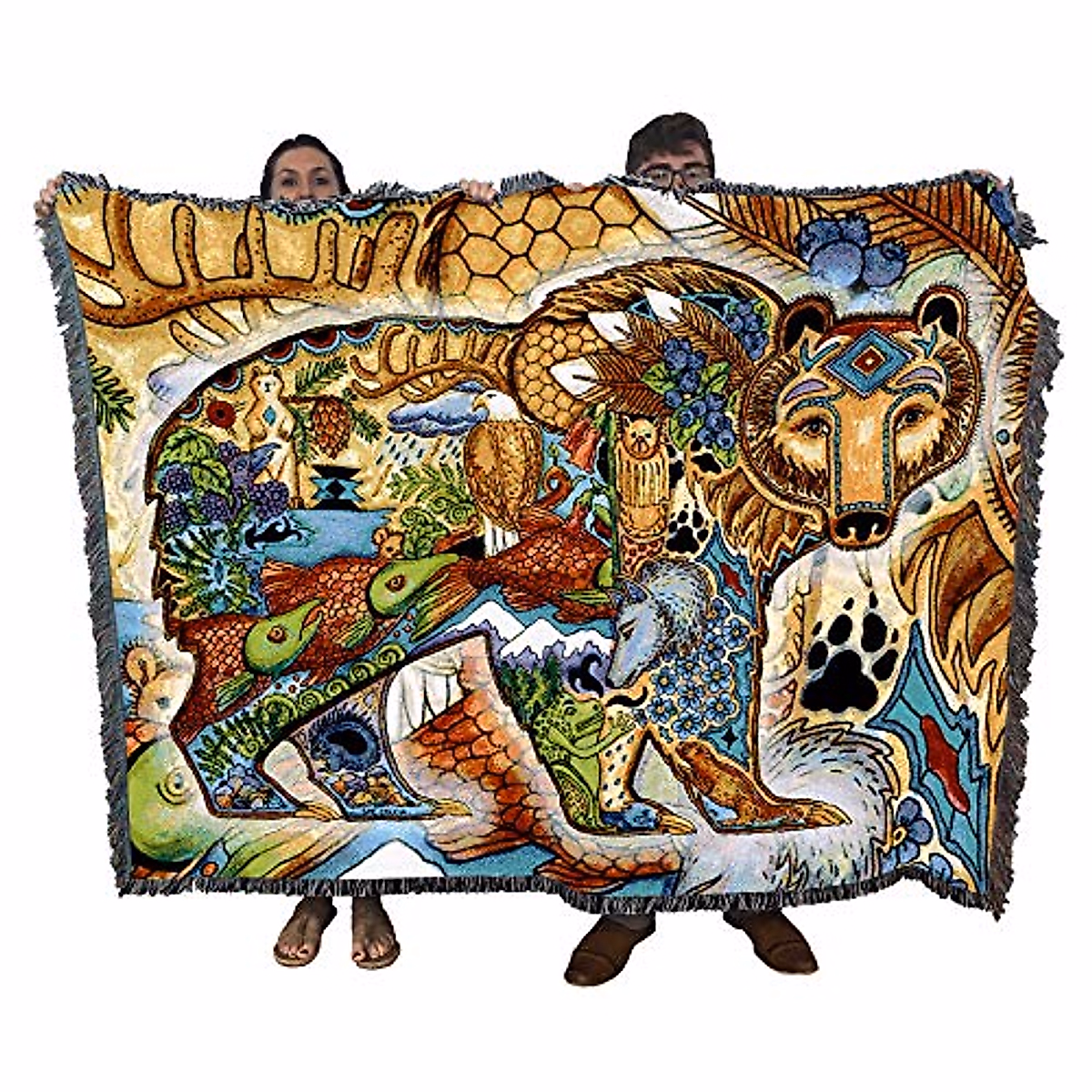 Pure Country Weavers Grizzly Bear Blanket - Animal Spirits Totem by Sue Coccia - Gift Tapestry Throw Woven from Cotton - Made in The USA (72x54)