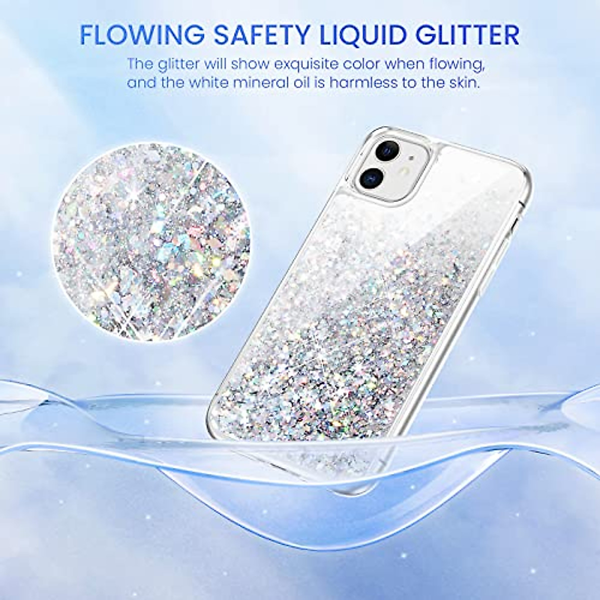 Caka Case for iPhone 11 Glitter Case for Girls Women Liquid Bling Sparkle Luxury Fashion Flowing Floating Shining Glitter Quicksand Soft TPU Clear Cute Phone Case for iPhone 11 (Silver)