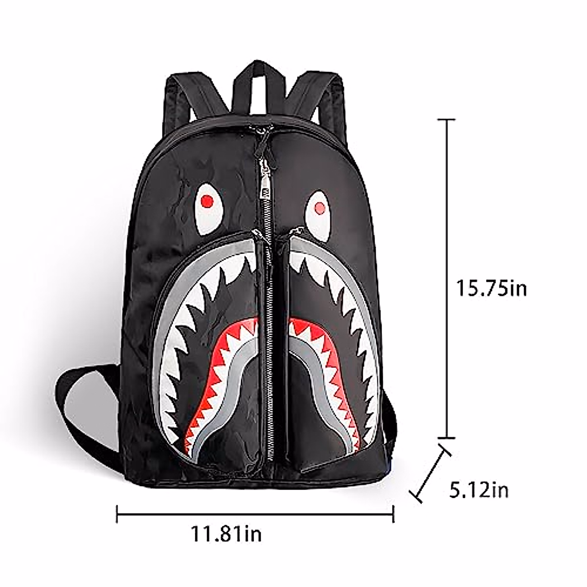 YAWOUM Anime Backpack School Backpacks Shark Waterproof Travel Daypack For Teens Boys Girls Outdoors Casual Backpack,15.7inch, Black