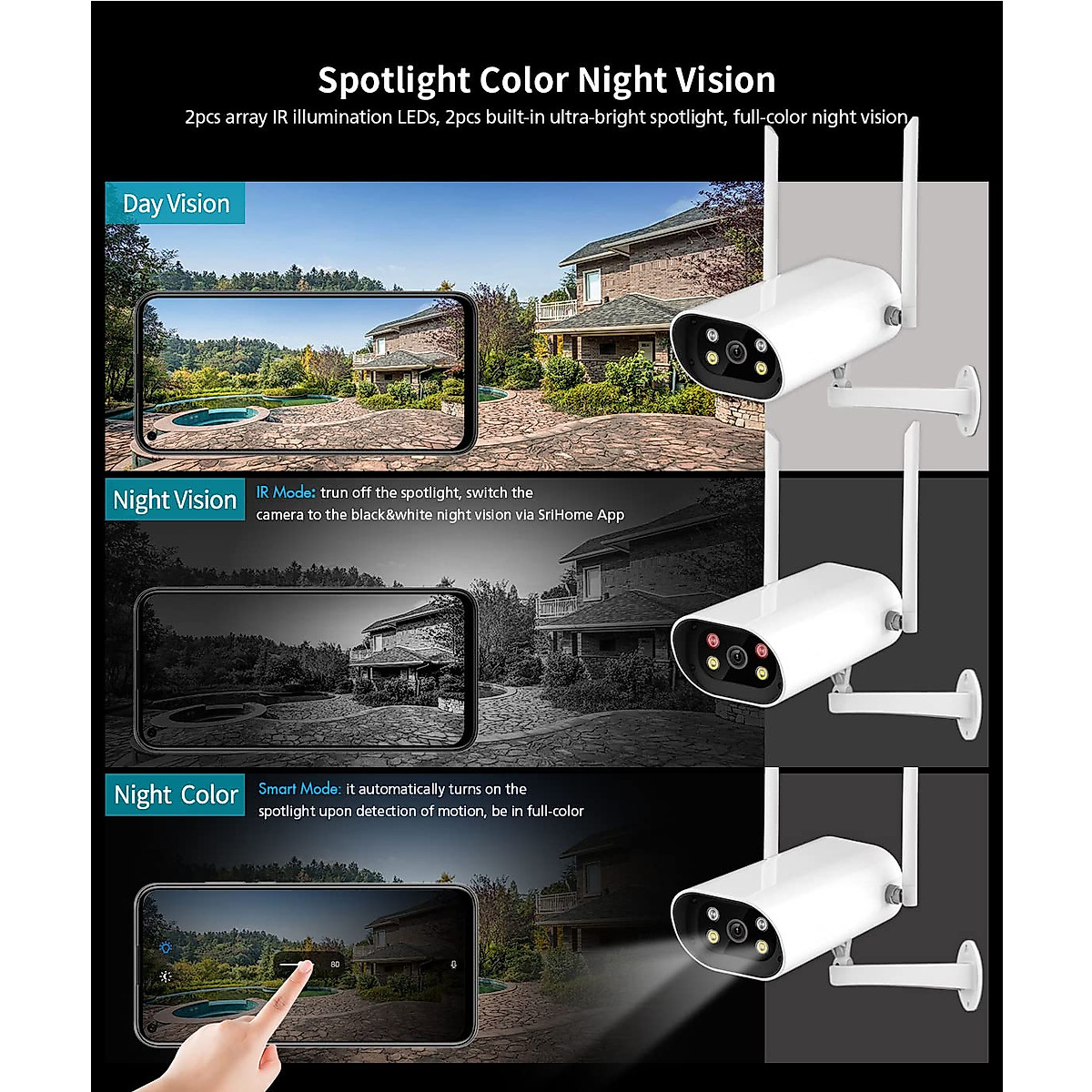 EVERSECU 2K/4MP 2.4G&5G Dual Band WiFi Outdoor IP Bullet CCTV Camera, Support Cloud and TF Card Storage, Two Way Audio, Weatherproof Smart Motion Spotlight Full Color Smart Night Vision