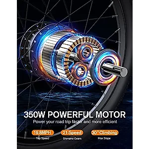 TotGuard Electric Bike, Electric Bike for Adults 26'' Ebike with 350W Motor, 19.8MPH Electric Mountain Bike with Lockable Suspension Fork, Removable 36V/10.4Ah Battery, Professional 21 Speed Gears