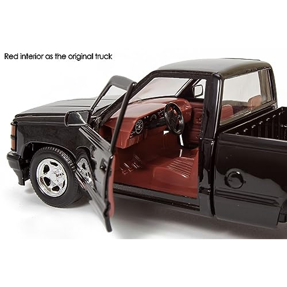 All Star Toys 1992 Chevy 454SS Pickup Truck 1/24 Scale Diecast Model Car Black with Red Interior Motormax 73203 Exclusive Edition