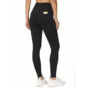 THE GYM PEOPLE Women's Casual Yoga Leggings High Waisted Tummy Control Workout Pants with 4 Pockets(Black, Large)