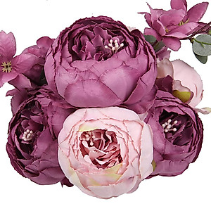 Flojery Silk Peony Bouquet Vintage Artificial Peonies Flower for Home Wedding Party Decor (1pcs, Bean/Peach)
